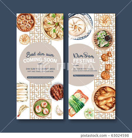 Dim sum flyer design with spring roll, dumpling - Stock Illustration ...