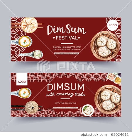 Dim sum banner design with dumpling, steamed bun - Stock Illustration ...