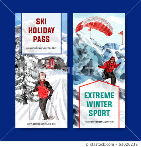 Winter sport flyer design with ropeway, parachute - Stock Illustration ...