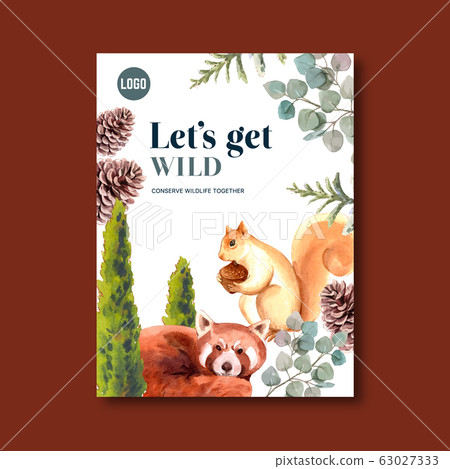 Winter animal poster design with pine, tree, - Stock Illustration ...