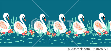 Swans seamless vector border. Swan lake... - Stock Illustration ...