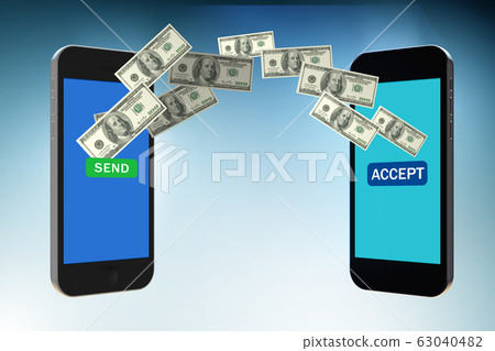 Concept of mobile wallet transfers - 3d rendering - Stock Illustration ...