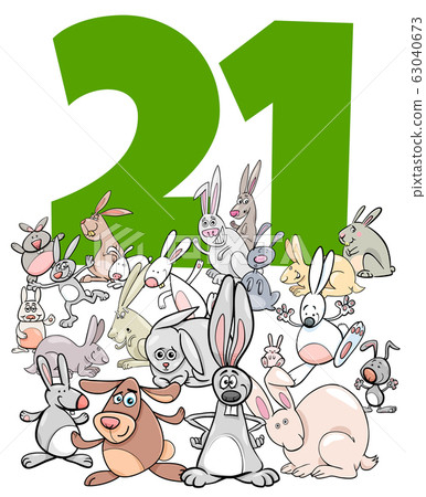 number twenty one and cartoon rabbits group - Stock Illustration ...