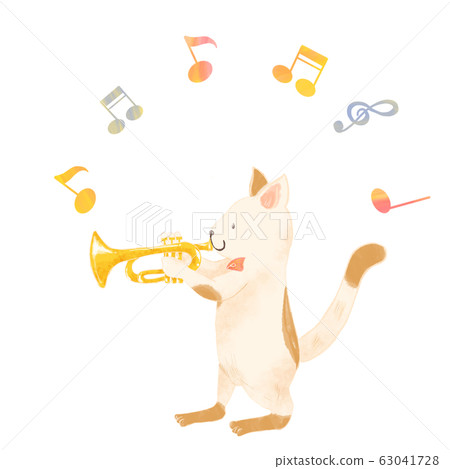 Animals playing cats Trumpet - Stock Illustration [63041728] - PIXTA
