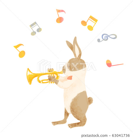 Rabbit trumpet playing animals - Stock Illustration [63041736] - PIXTA