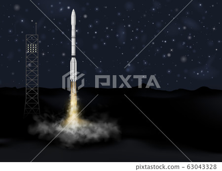 Rocket launch from the ground at night.... - Stock Illustration ...