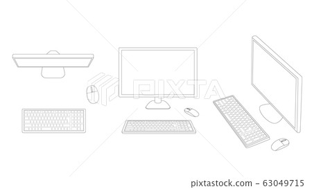 Desktop computer large line drawing 3 patterns - Stock Illustration ...