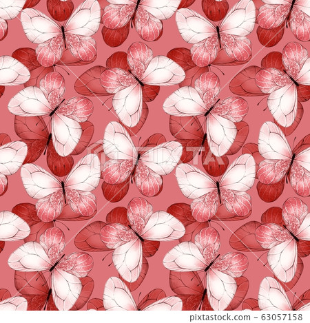 Red pattern of butterflies. Seamless background-插圖素材 [63057158] - PIXTA圖庫