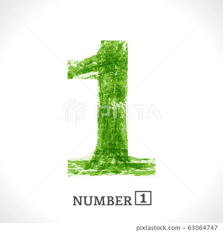 Number 1. Grunge Symbol one. Green Eco Style - Stock Illustration ...