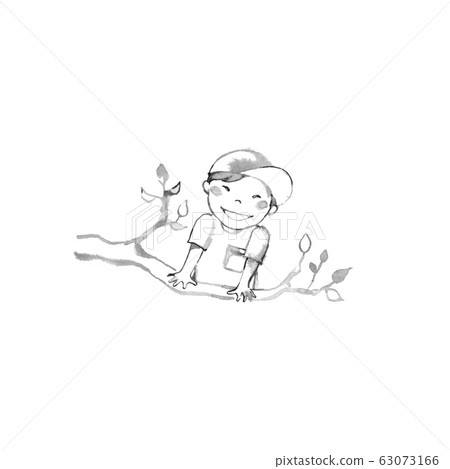 Boy climbing a tree, line drawing - Stock Illustration [63073166] - PIXTA
