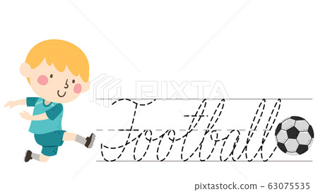 Kid Boy Trace Football Cursive Illustration - Stock Illustration ...