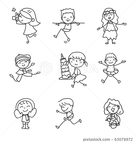 Set of hand drawing doodle happy kids cartoon - Stock Illustration ...