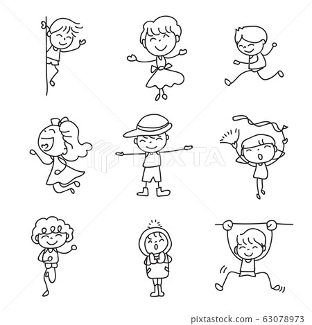 Set of hand drawing doodle happy kids cartoon - Stock Illustration ...