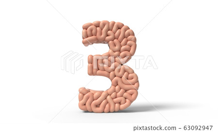 human brain in shape of number 3. 3D illustration - Stock Illustration ...