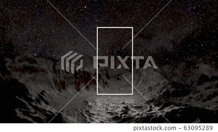 Glowing rectangle, mountains and night starry sky - Stock Illustration ...