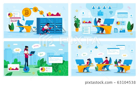 Modern Programmers Work Routine Vector Concepts - Stock Illustration ...