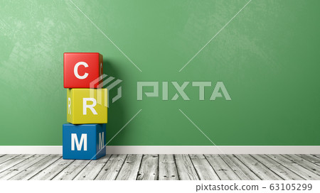 CRM Cubes on Wooden Floor Against Wall - Stock Illustration [63105299 ...