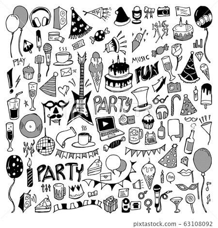 Set of Party Drawing illustration Hand drawn - Stock Illustration ...