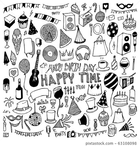 Set of Party Drawing illustration Hand drawn - Stock Illustration ...