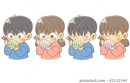 A child eating rice with a bowl - Stock Illustration [63112144] - PIXTA