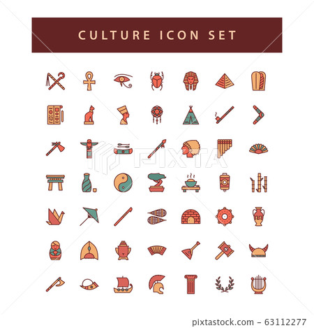 culture icon set with filled outline style design. - Stock Illustration ...
