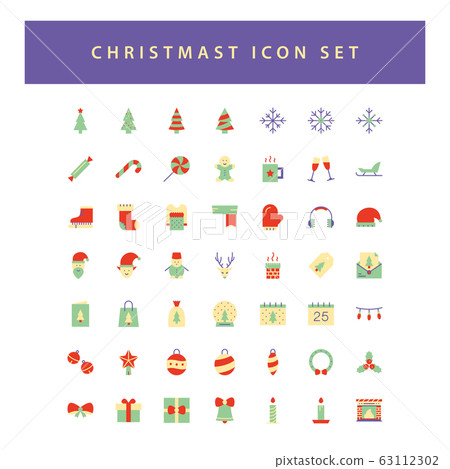christmas icon set with colorful modern Flat style - Stock Illustration ...