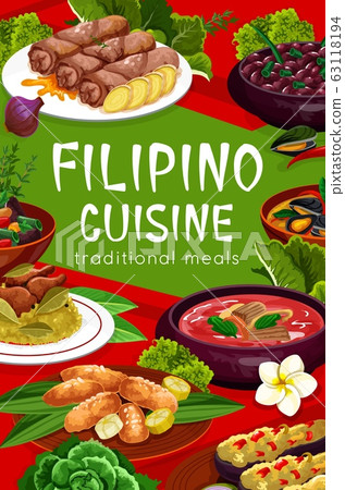 Filipino cuisine meal vector poster, dishes - Stock Illustration ...