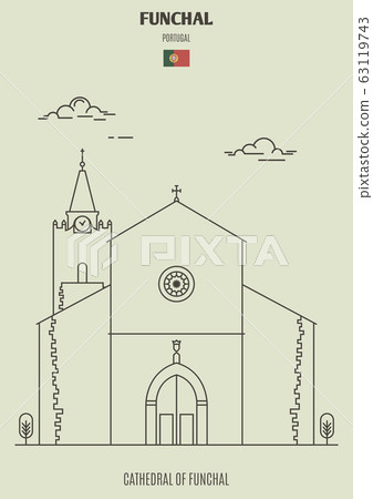 Cathedral of Funchal, Portugal. Landmark icon - Stock Illustration ...