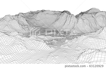 Abstract 3d wire-frame landscape. Blueprint style - Stock Illustration ...