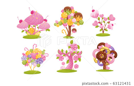Cartoon Sweet Candy Trees Isolated on White... - Stock Illustration ...