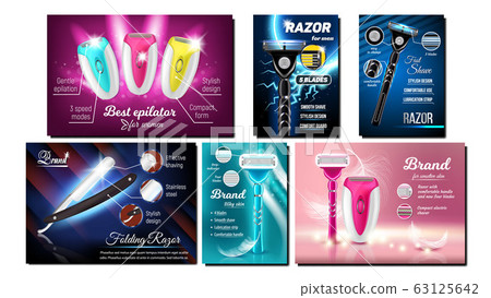 Razor And Epilator Advertising Banner Set Vector - Stock Illustration ...