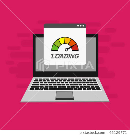 Laptop with speed test on the screen on Website or - Stock Illustration ...