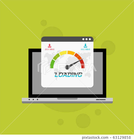 Laptop with speed test on the screen. Flat design - Stock Illustration ...