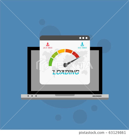 Laptop with speed test on the screen. Flat design - Stock Illustration ...