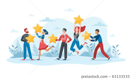 Customer feedback. Five stars rating user... - Stock Illustration ...