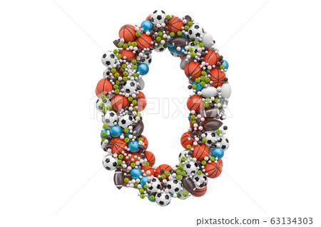 Number 0 from sport gaming balls, 3D rendering - Stock Illustration ...