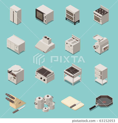 Industrial Kitchen Equipment Isometric Set - Stock Illustration ...