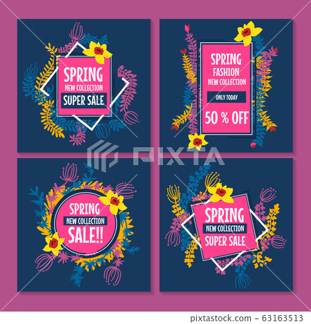 Spring sale design collection banner with floral. - Stock Illustration ...
