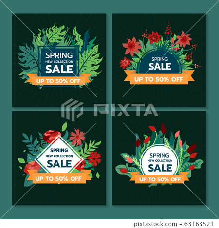 Spring sale design collection banner with floral. - Stock Illustration ...
