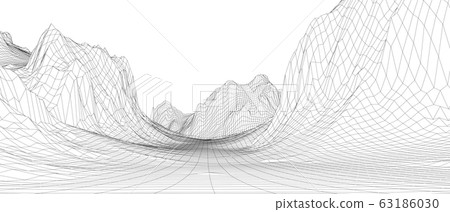 Abstract 3d wire-frame landscape. Blueprint style - Stock Illustration ...