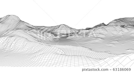 Abstract 3d wire-frame landscape. Blueprint style - Stock Illustration ...