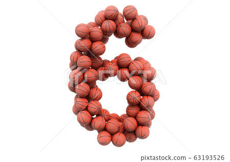 Number 6 from basketball balls, 3D rendering - Stock Illustration ...