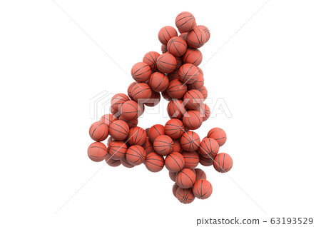 Number 4 from basketball balls, 3D rendering - Stock Illustration ...