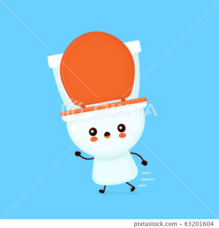 Cute toilet bowl run. Vector flat cartoon - Stock Illustration ...
