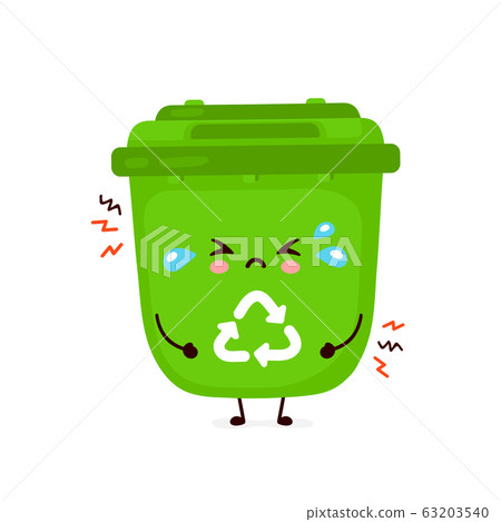 Cute sad cry trash bin. Vector flat - Stock Illustration [63203540] - PIXTA