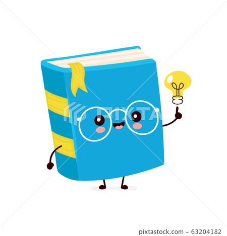 Cute happy smiling book with light bulb - Stock Illustration [63204182 ...