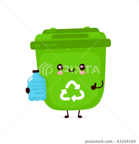 Cute happy smiling trash bin with plastic bottle - Stock Illustration ...