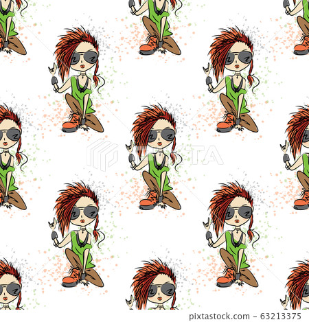 Cute rock girl seamless pattern ,on white - Stock Illustration ...