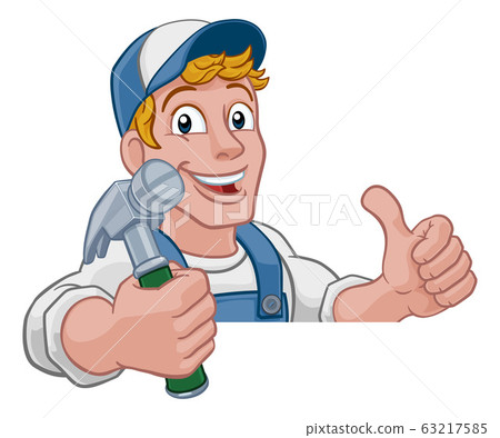 Handyman Hammer Cartoon Man DIY Carpenter Builder - Stock Illustration ...