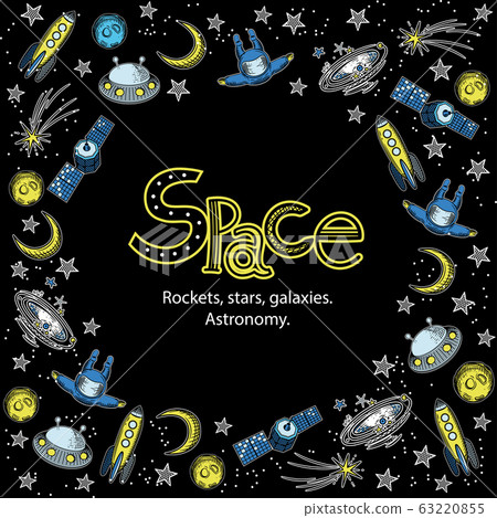Square card template with the image of cosmic... - Stock Illustration ...